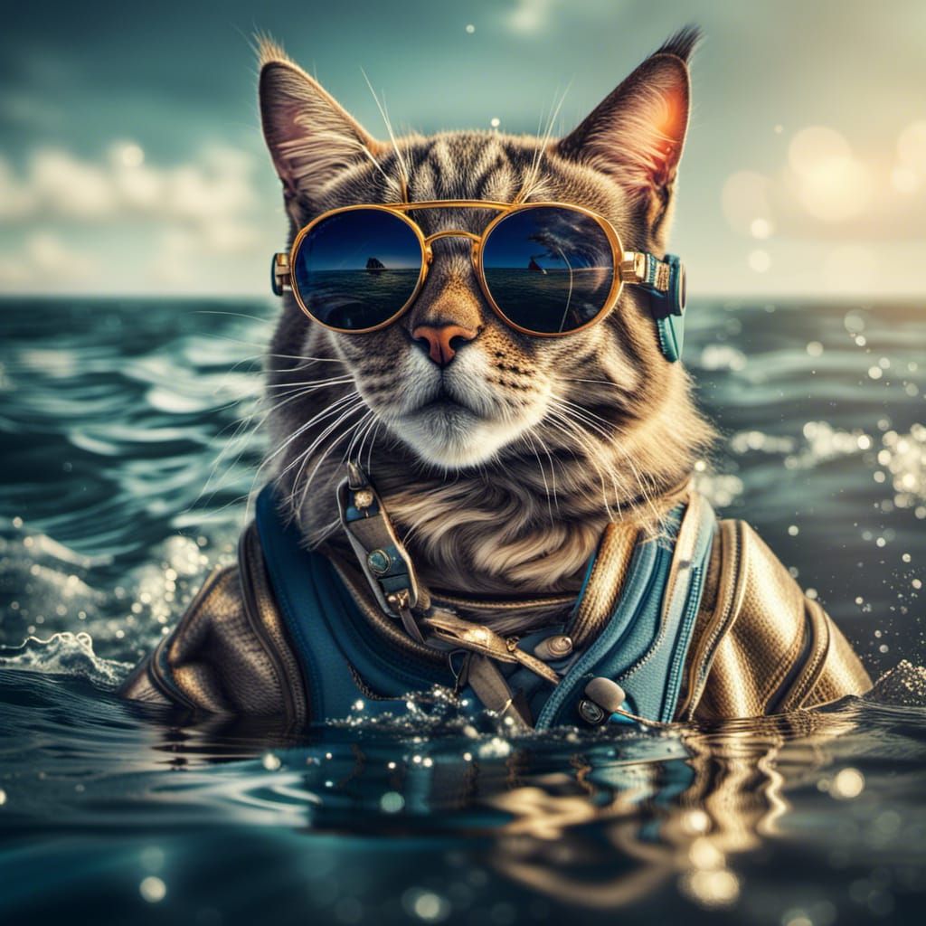 rocket cat in the ocean wearing sunglasses - AI Generated Artwork ...