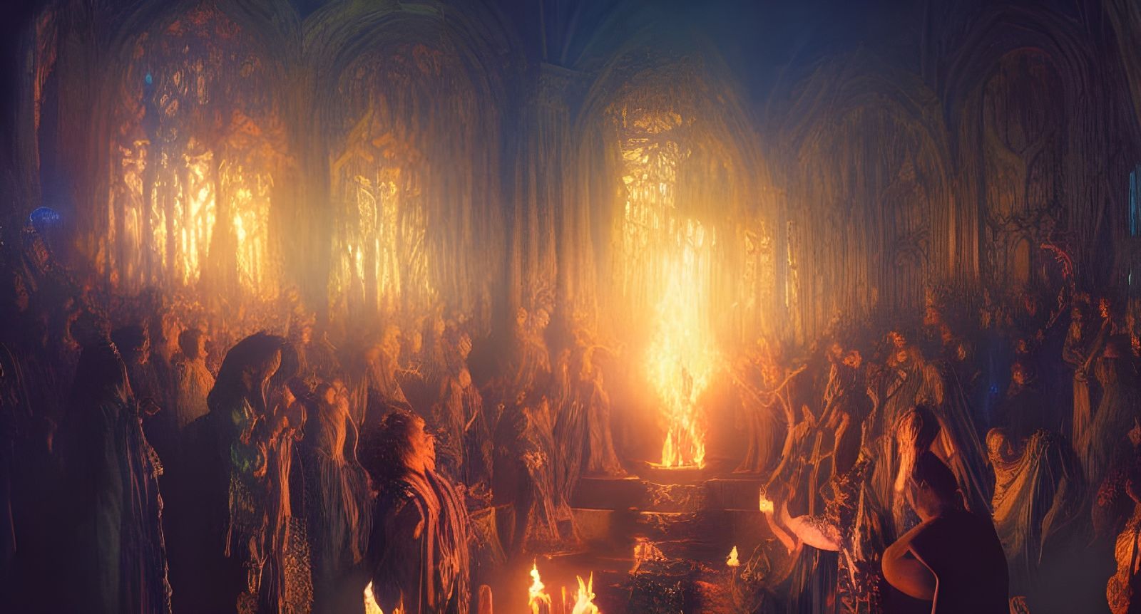 cult ascension, bonfire, maximalism by Greg Rutkowski, Bernie Wrightson ...