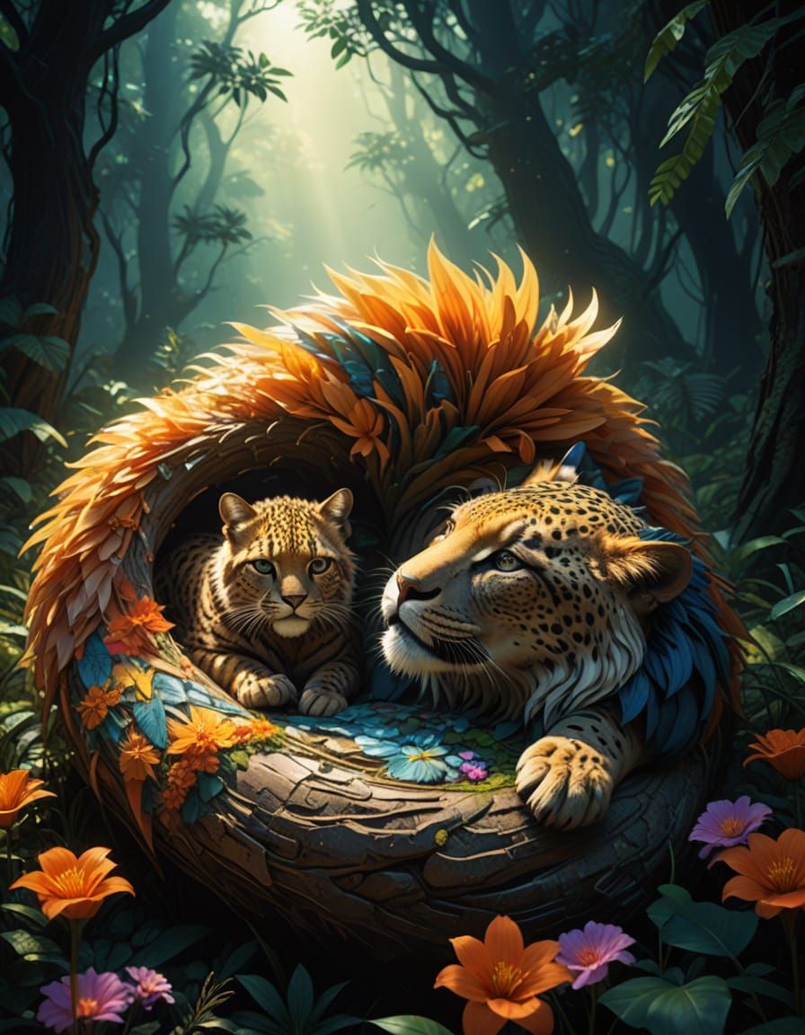 Cyberpunk Hybrid Predator in Vibrant, Triadic Colo... - AI Art