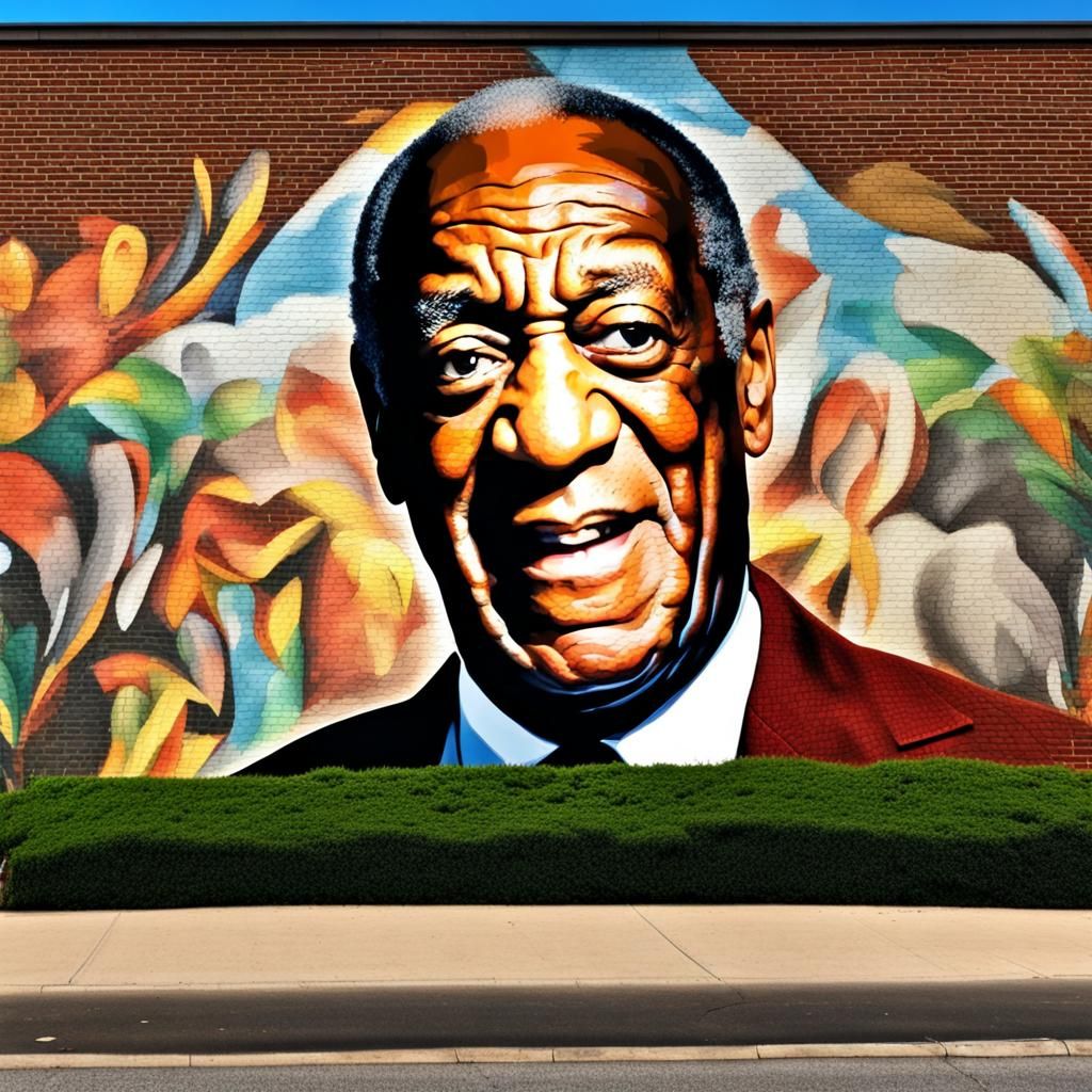 bill Cosby, mural art work, on side of building, hdr, 1440p. real life - AI Generated Artwork ...