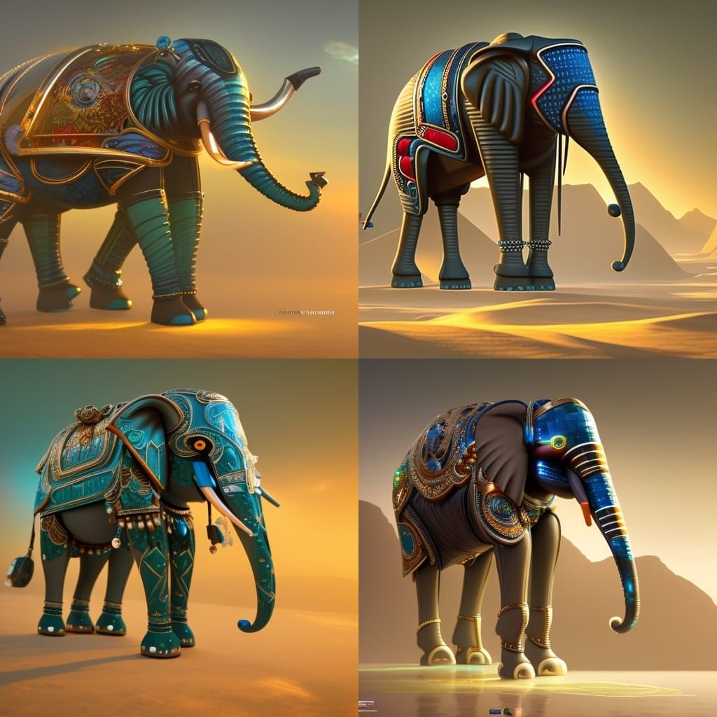 Robotic elephant wearing exoscheleton - AI Generated Artwork ...