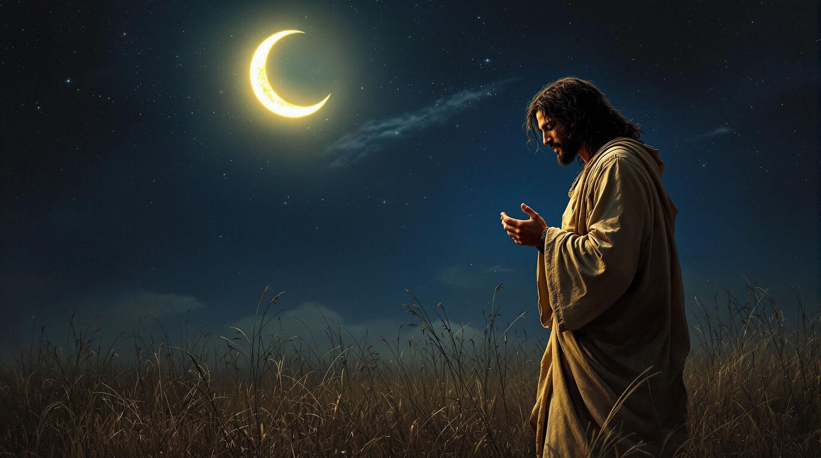 To Walk with Him - Realistic Ragged Jesus in a Field at Nigh...