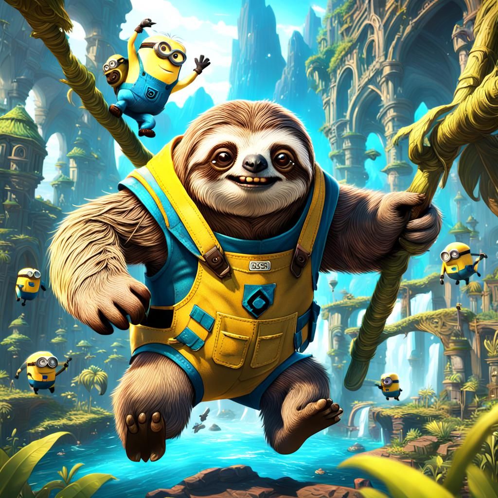 an epic Sloth with a minion - AI Generated Artwork - NightCafe Creator