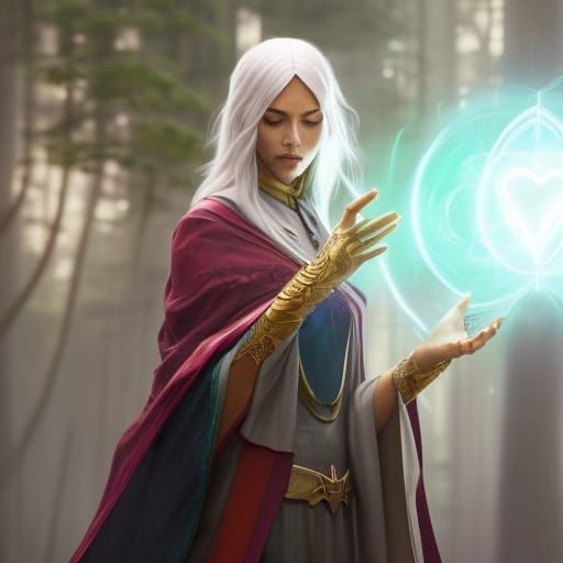 healing energy spreading from the heart and hands of a modern wizard ...