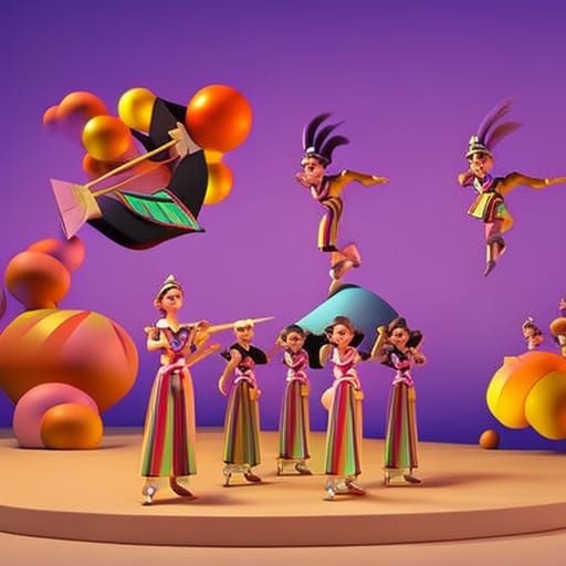 Circus Acts, style of cartoon-like figures, zbrush, vibrant stage ...