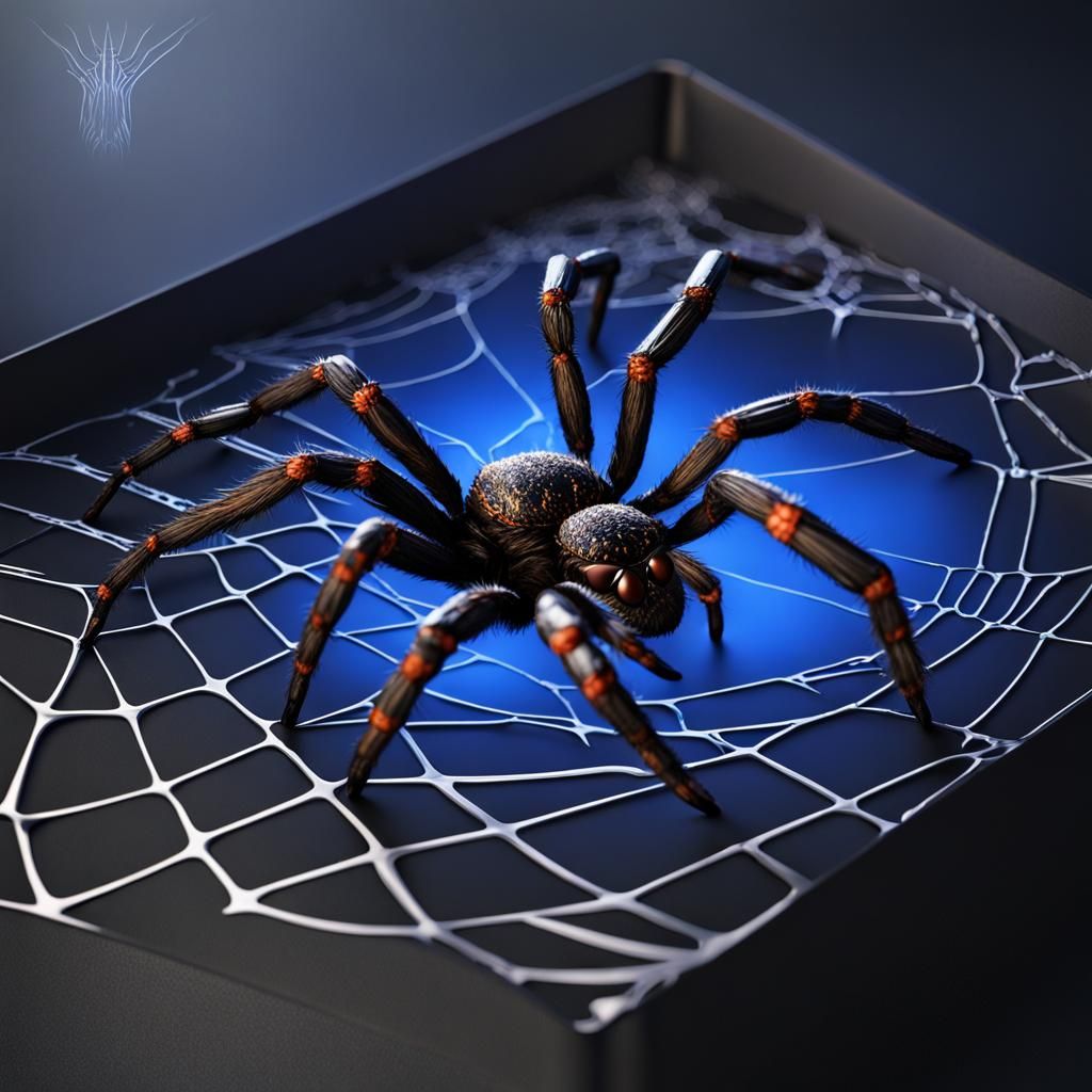Create A photography realistic spider webs with spiders is siting on a ...