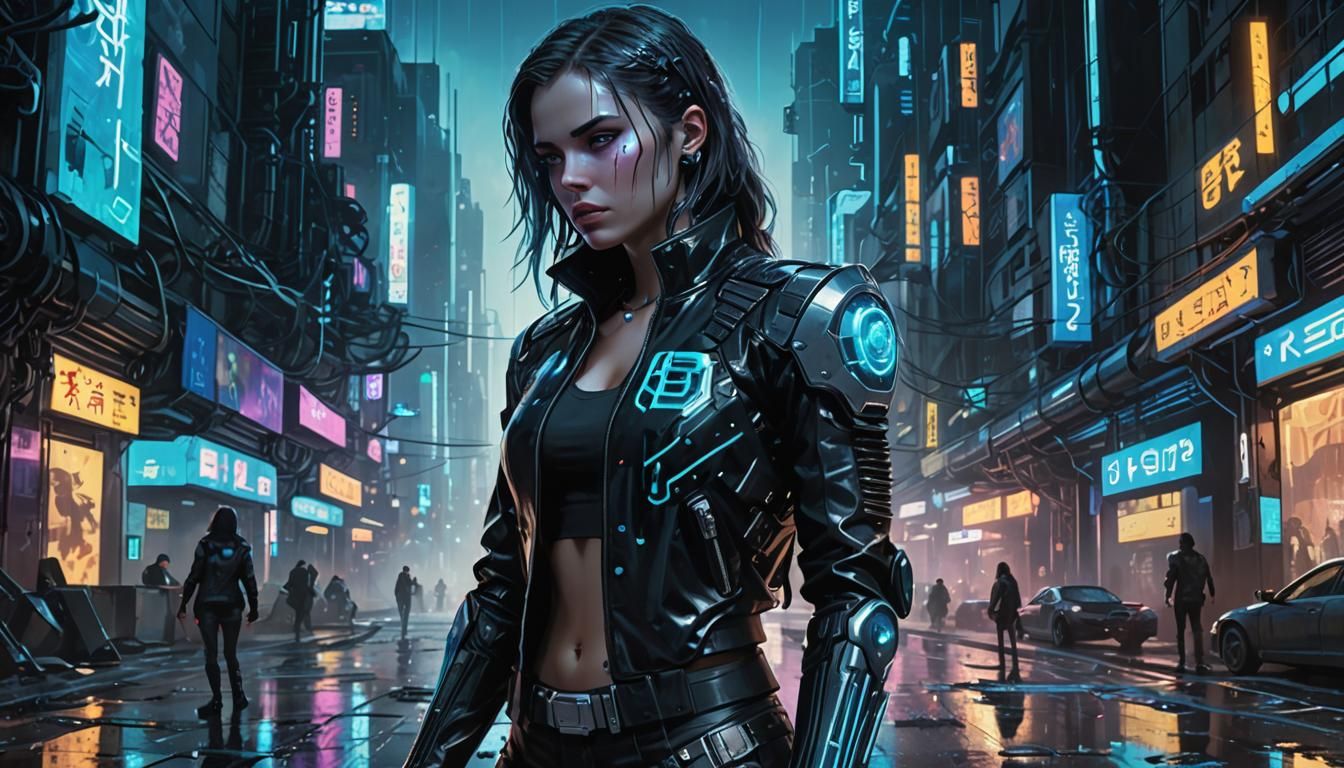 Cyberpunk Android Goddess in Neon Dystopia - AI Art