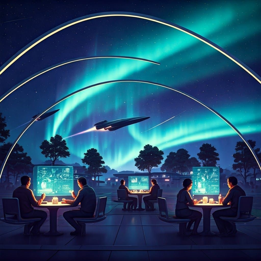 Futuristic Suburban Neighborhood Under Iridescent ... - AI Art