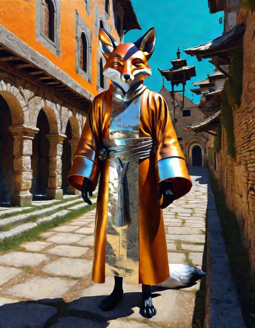 A fox Shilon Monk, in metallic glittering acrylic ... - AI Generated ...