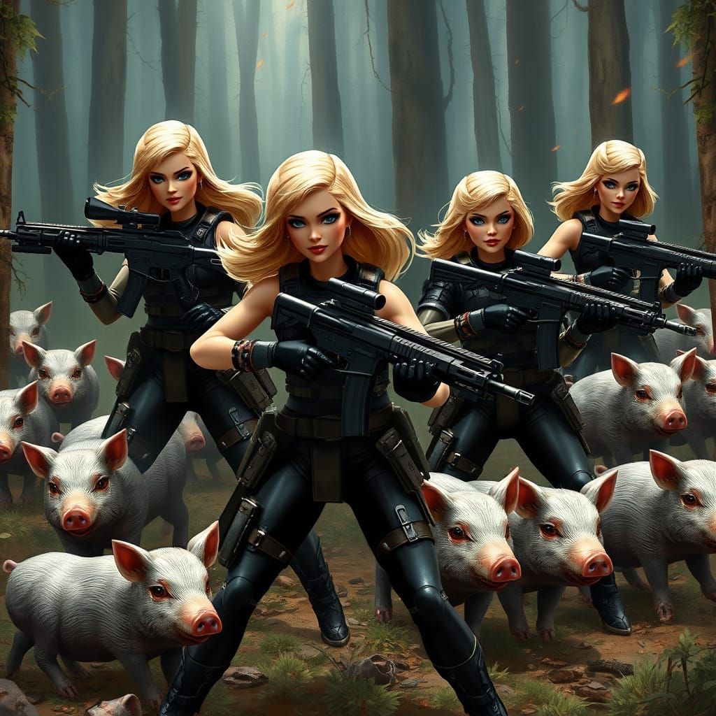 Sleek Barbie Doll Warriors Defeat Ferocious Wild B... - AI Art