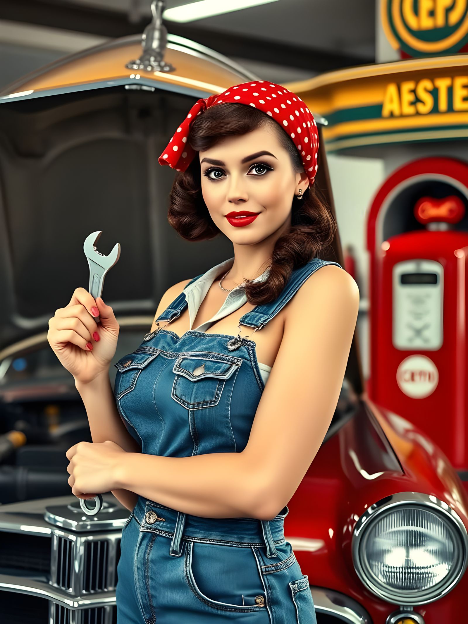 Glamorous Mechanic: A 1940s-style pinup girl.