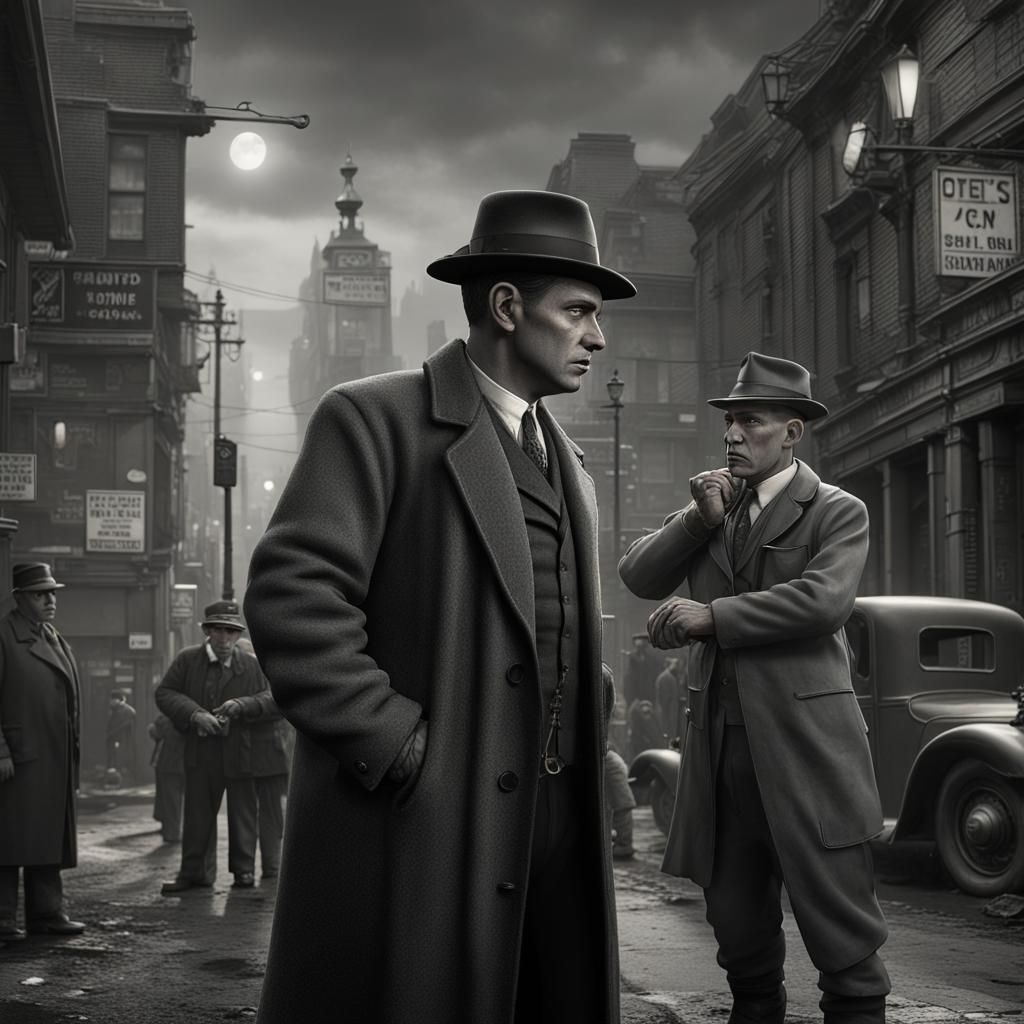 Detective Sam Spade , talking to cop , 1920's , black and white photo ...