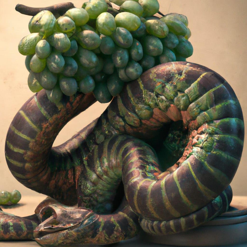 green rattlesnake with a bundle of grapes for a tail, 8k resolution ...
