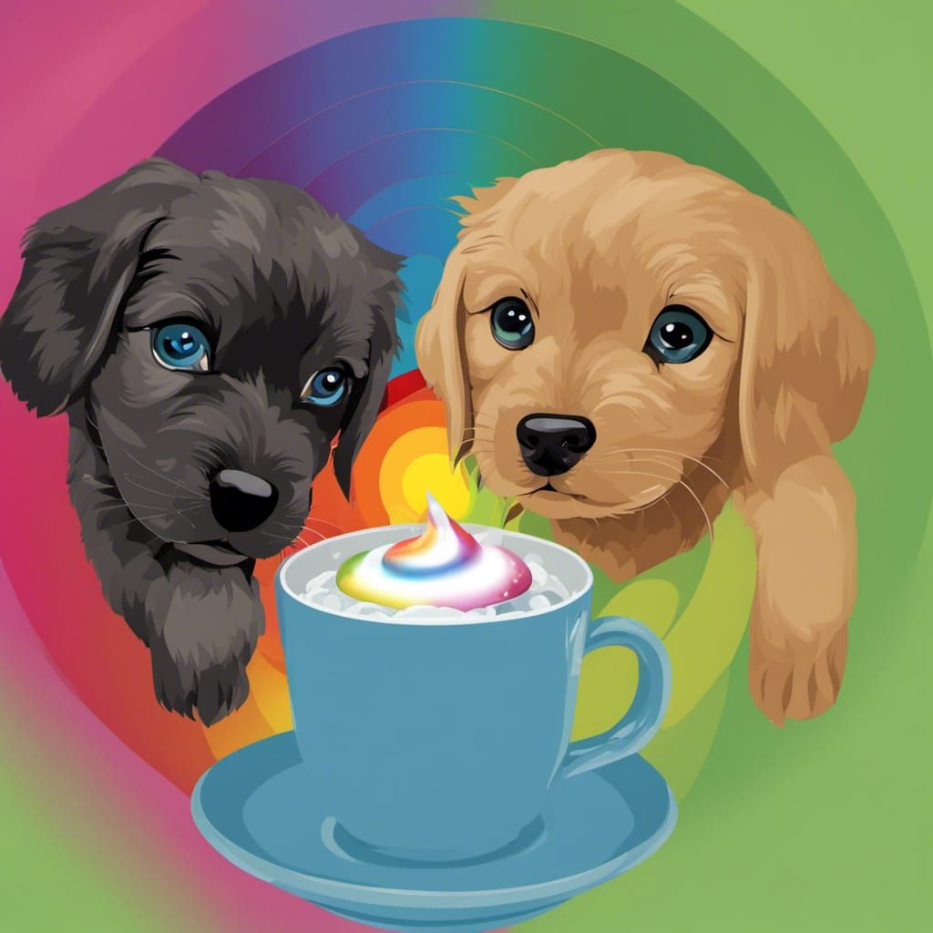 Rainbow puppies and a cup of rainbow ice-cream - AI Generated Artwork ...