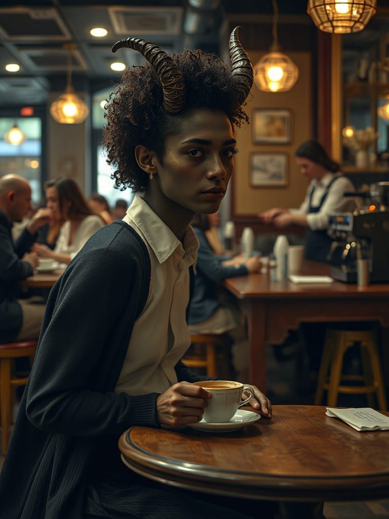 Cinematic Portrait of a Demoness in a Cozy City Ca... - AI Art