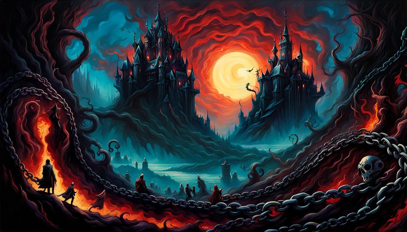 "Chain of Fools" epic abstract surreal Dark Fantasy masterpiece by Tim ...