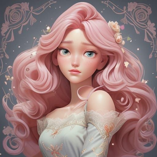 Ethereal Line Art Portrait of a Young Woman with W... - AI Art