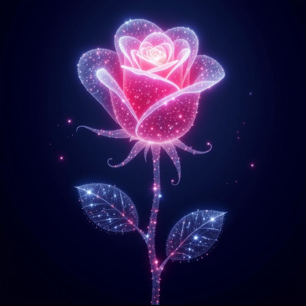 neon rose - Glowing Futuristic Rose Blooms in Cosmic Twiligh...