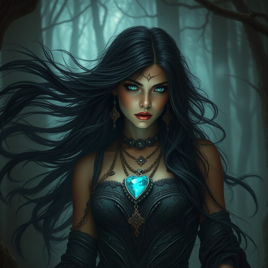 Mysterious eyes - Mystical Gypsy Woman in Gothic Forest Art