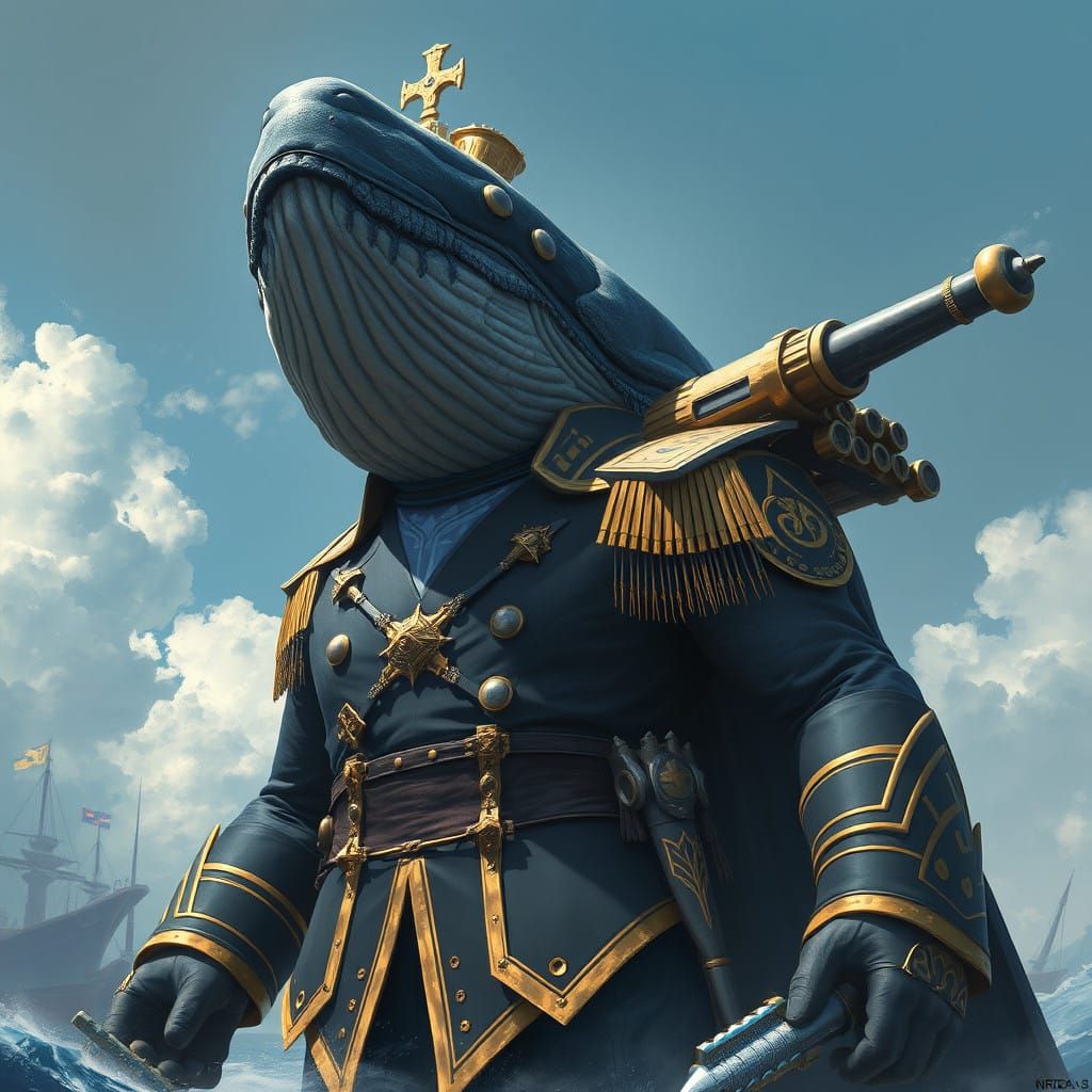 Powerful Whale Admiral Commands the Seas - AI Art