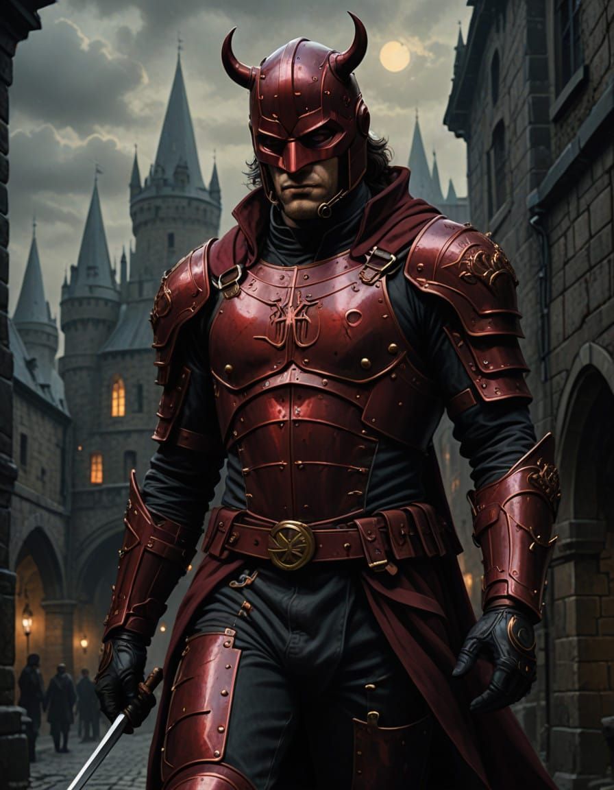 The Daredevil - Medieval Knight in Crimson Armor Walks Throu...