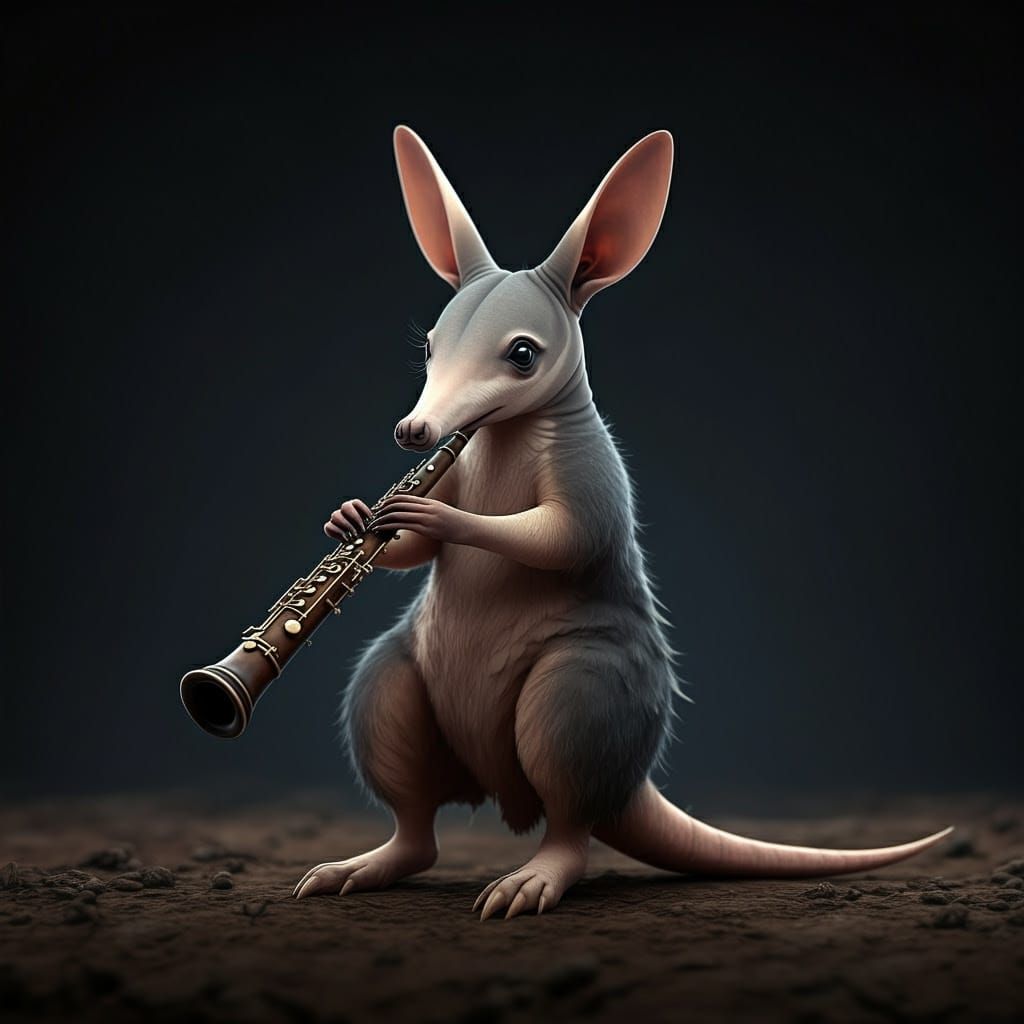 Aardvark playing an oboe that looks like a termite mound By artist ...