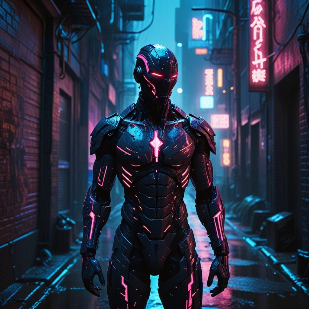 Cyberpunk Anargy Shifter in Neon-Drenched Alleyway - AI Art