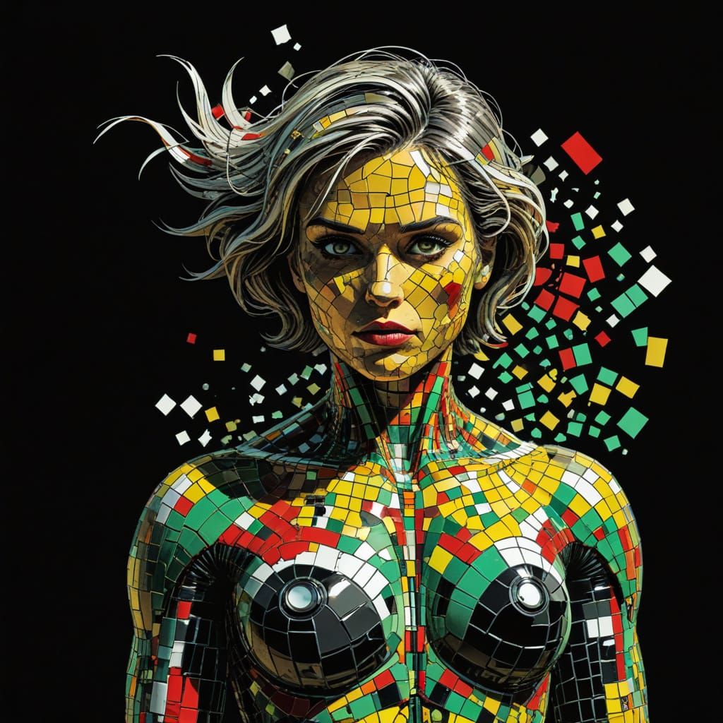 Abstract Comic Mosaic in Inverted Colors - AI Art