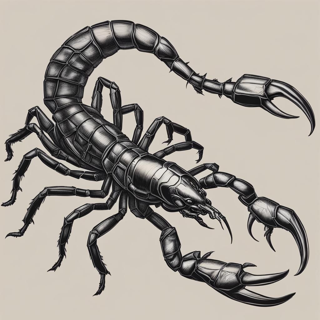 line drawing, scorpion, tail raised, full body, side view - AI ...
