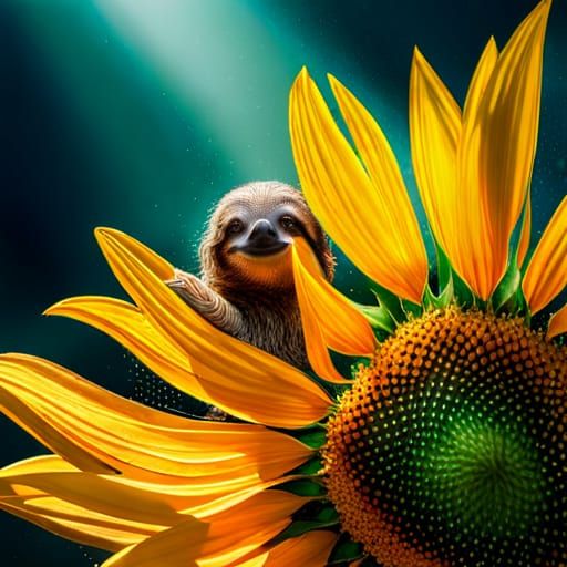 Sloth peering through sunflower petals - AI Generated Artwork ...