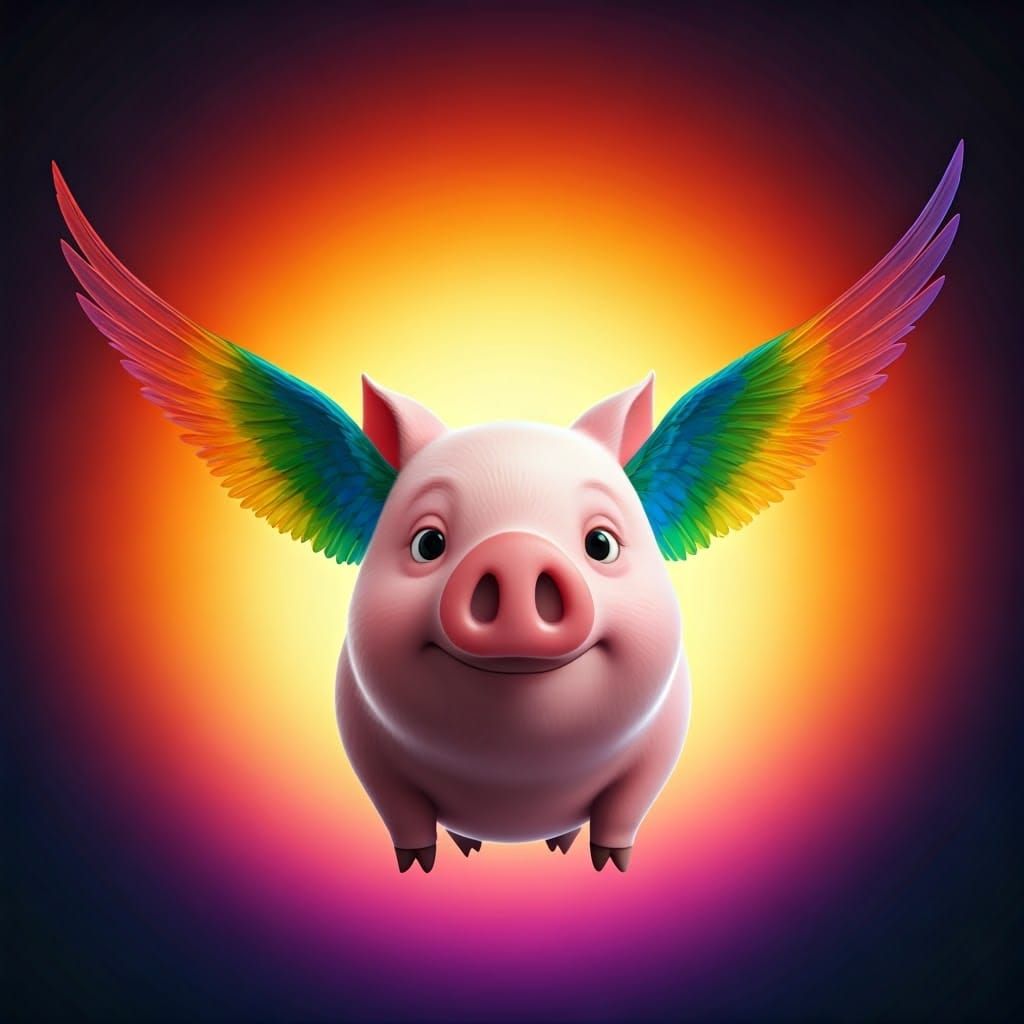 a rainbow pig wings flying - Vibrant Rainbow Pig Soars with...