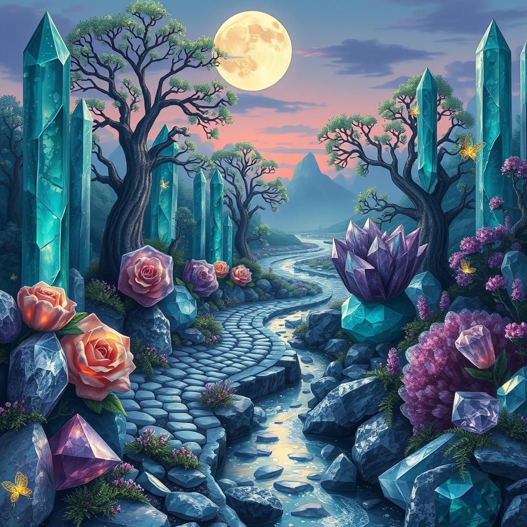 gemstone landscape, An enchanted garden at twilight, where all the ...