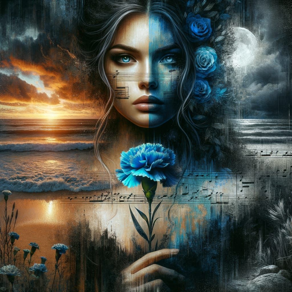 Surreal Sunset Goddess on Stormy Beach - AI Art