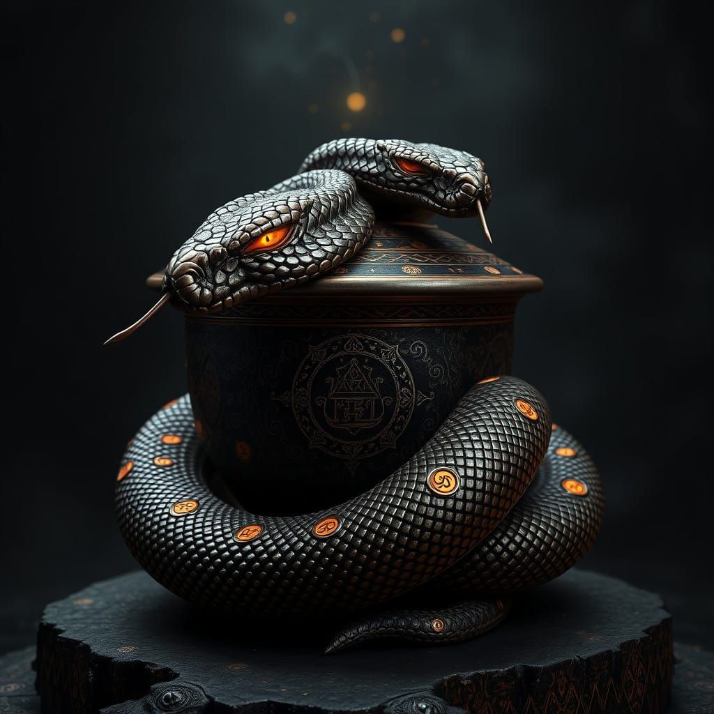 Dark Fantasy Rattlesnake Tureen Concept Art in Cyb... - AI Art