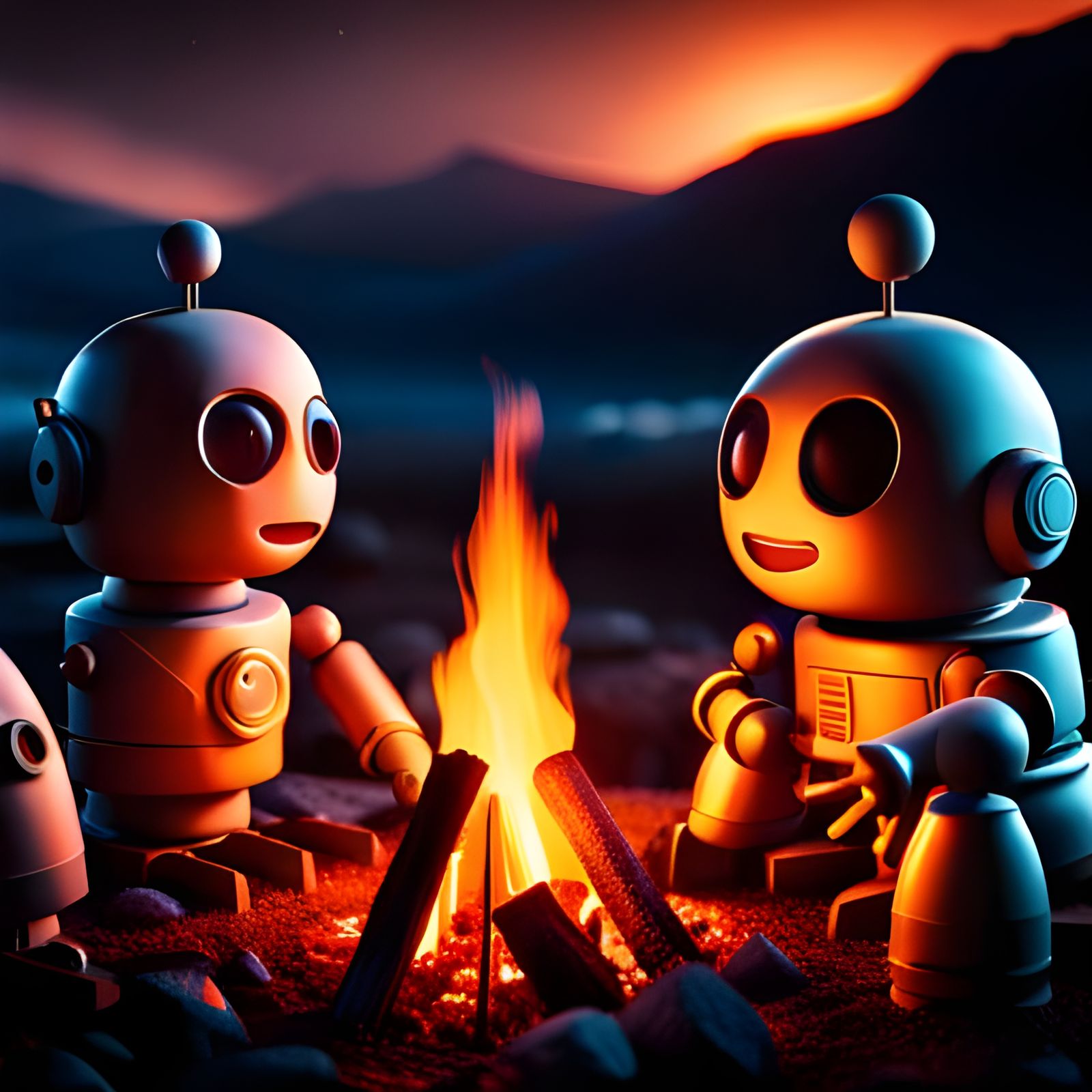 Photorealistic National Geographic photo of cute baby robots sitting ...