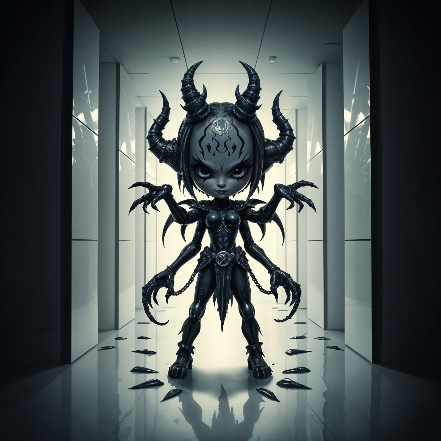 A grotesque chibi styled demonic, evil, dark infec... - AI Art