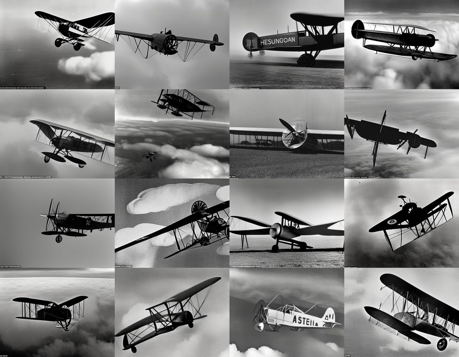 The Farman III plane soars through the clouds, its propeller spinning ...