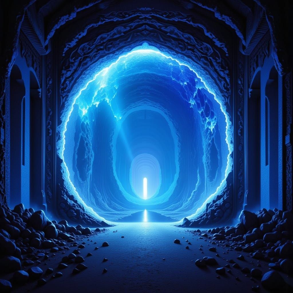 Holographic Blue Portal with Ethereal Glow - AI Art