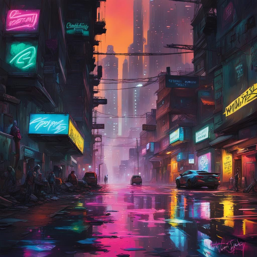 Nighttime in Night City - AI Generated Artwork - NightCafe Creator