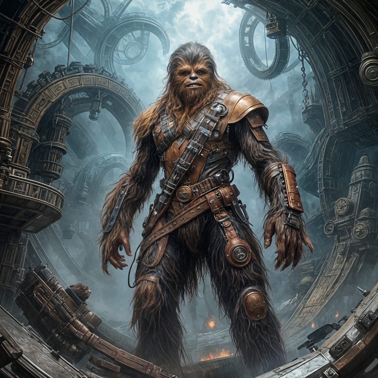 Steampunk Wookiee Warrior in Industrial Surrealism - AI Art