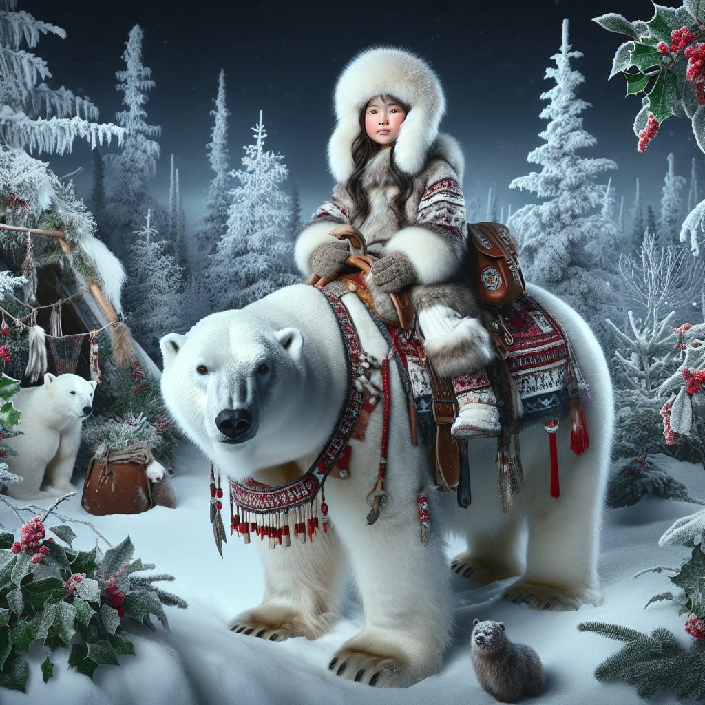 A Eskimo Girl Riding a Polar Bear #3