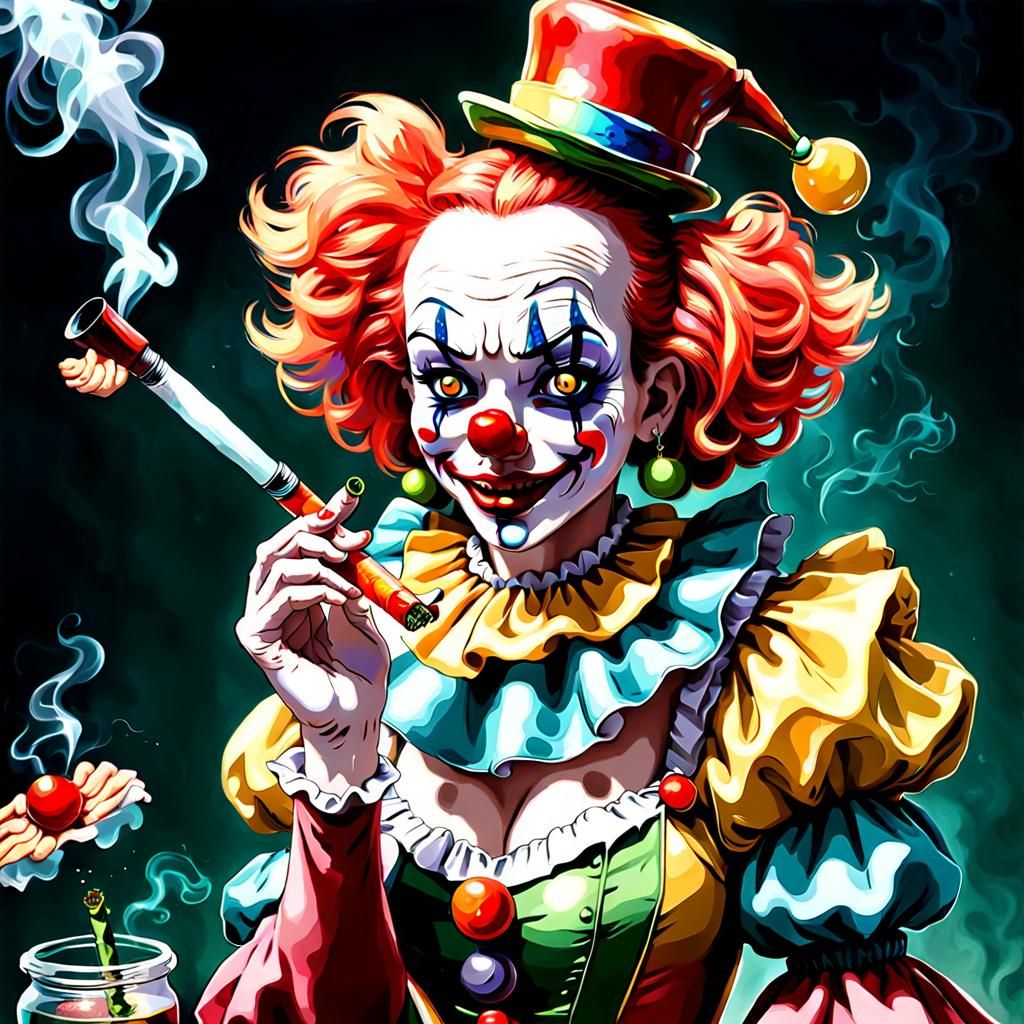 CLOWN THEMED MAGICAL GIRL SMOKING POT THROUGH A BONG - AI Generated ...