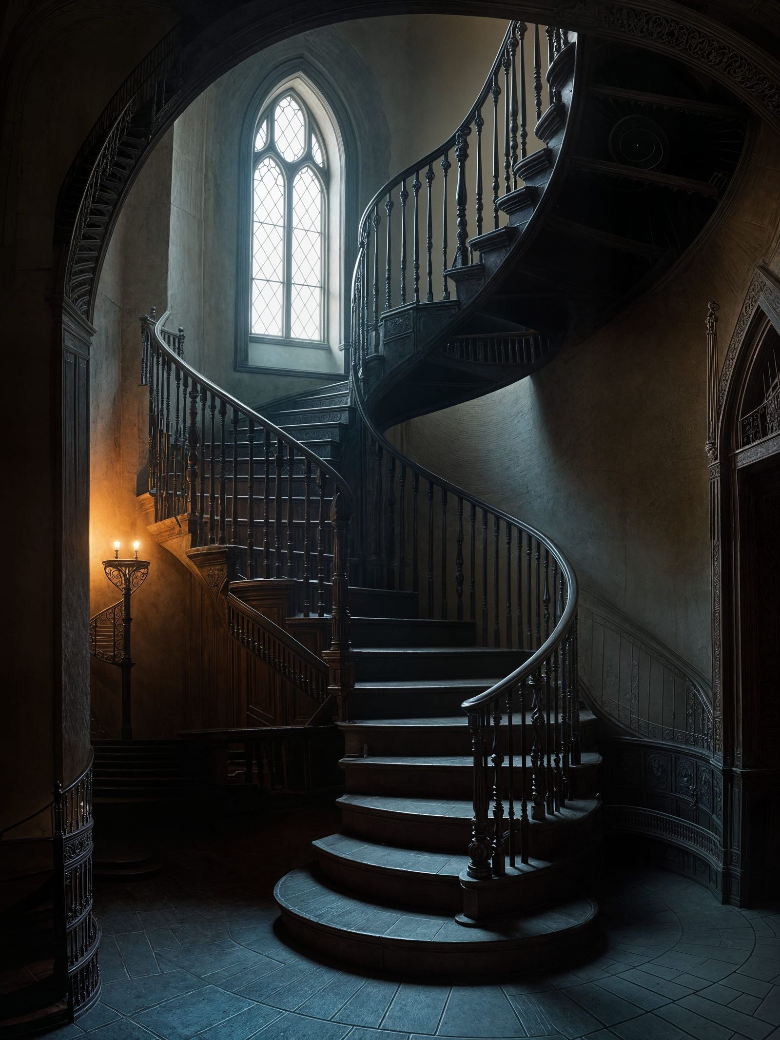 Gothic spiral staircase - Ethereal Gothic Staircase in Atmo...