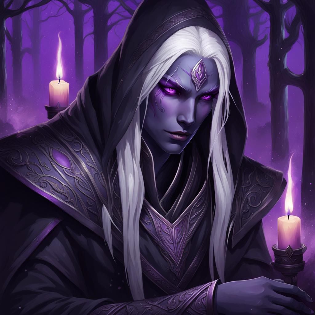 male darkelf, drow, androgyn, dark grey skin, beautiful, soft face ...