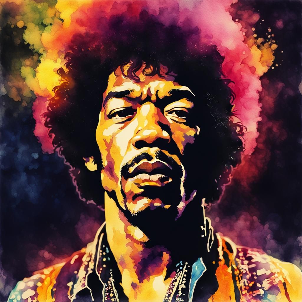 (portrait_of_Jimi Hendrix)watercolor_psychedelic 1 - AI Generated ...