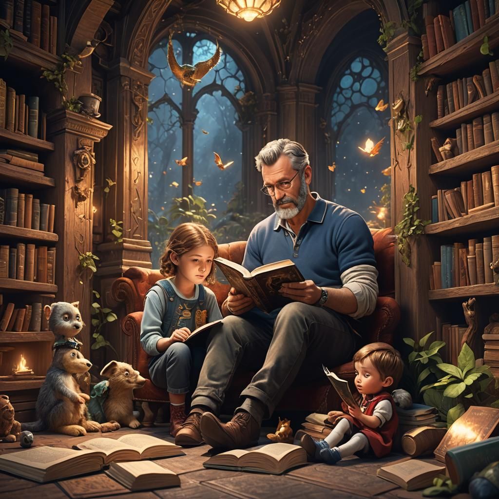 Dad reading a book to his children - AI Generated Artwork - NightCafe ...