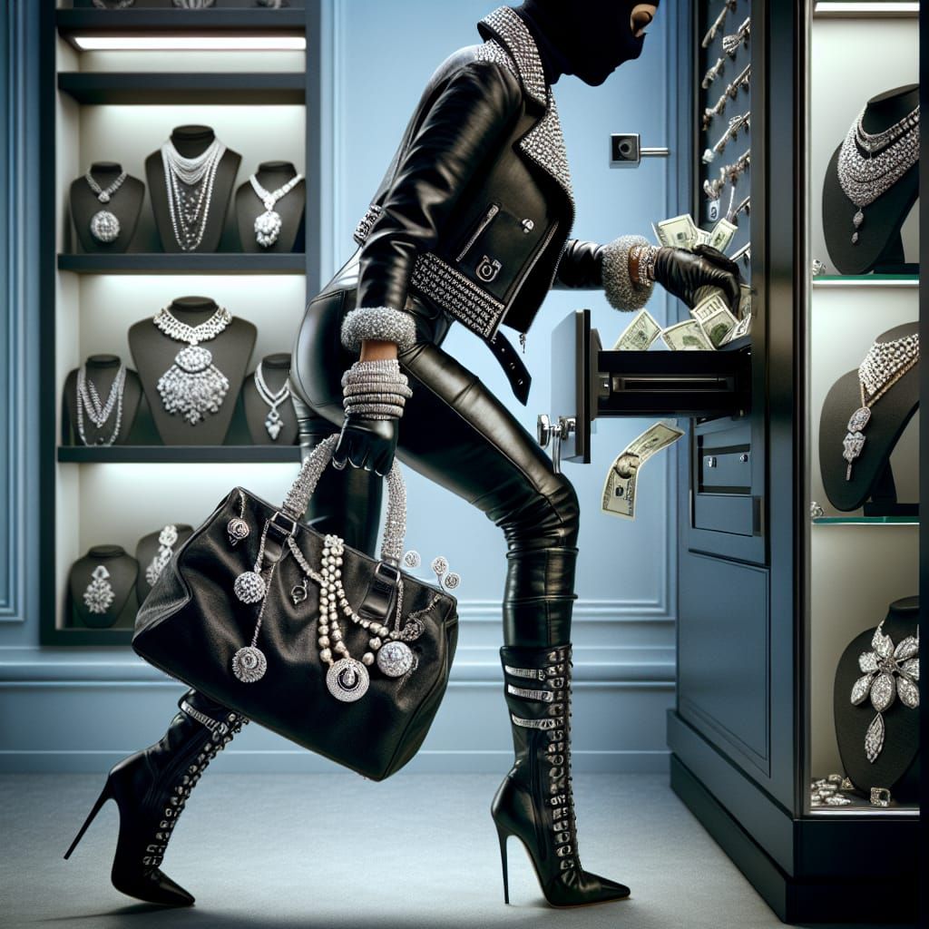 High-Stakes Heist in Black Leather: A Glamorous Th... - AI Art