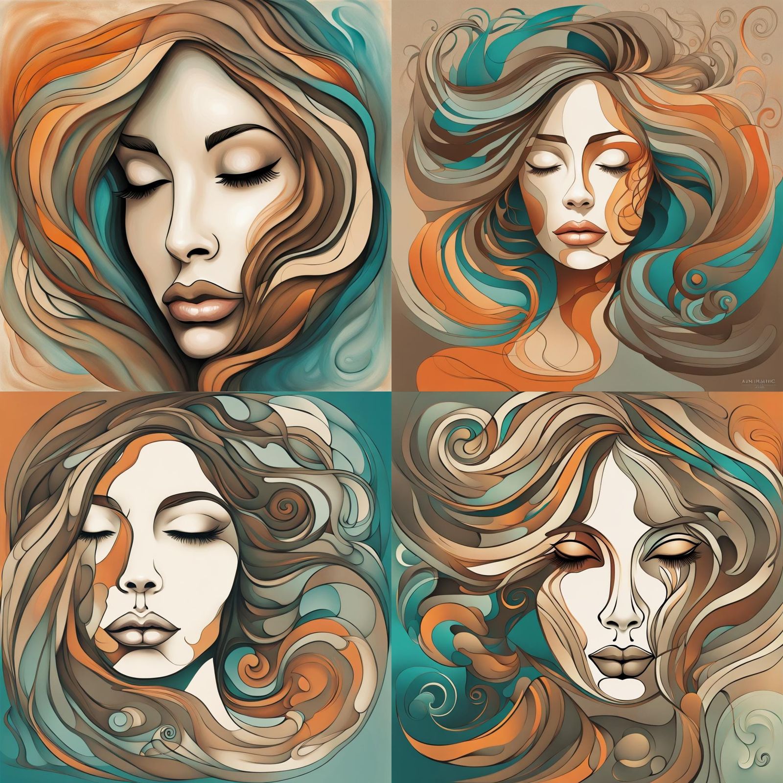Create a portrait of a stylized abstract female face. The face should ...