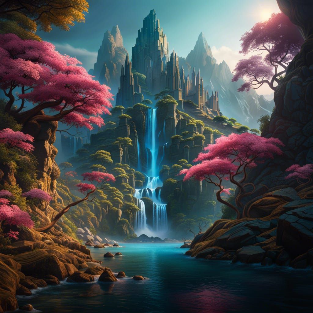 Glowing waterfall - AI Generated Artwork - NightCafe Creator