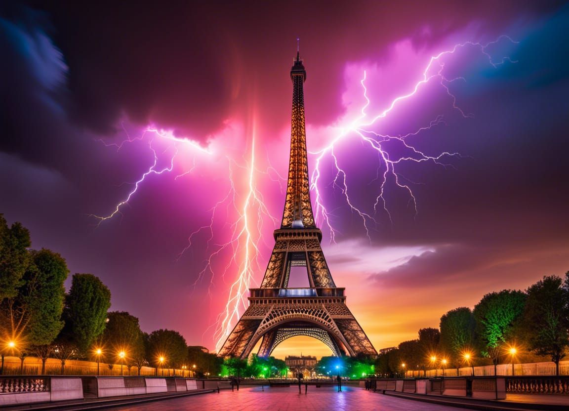 The Eiffel Tower Lightning-scape - AI Generated Artwork - NightCafe Creator